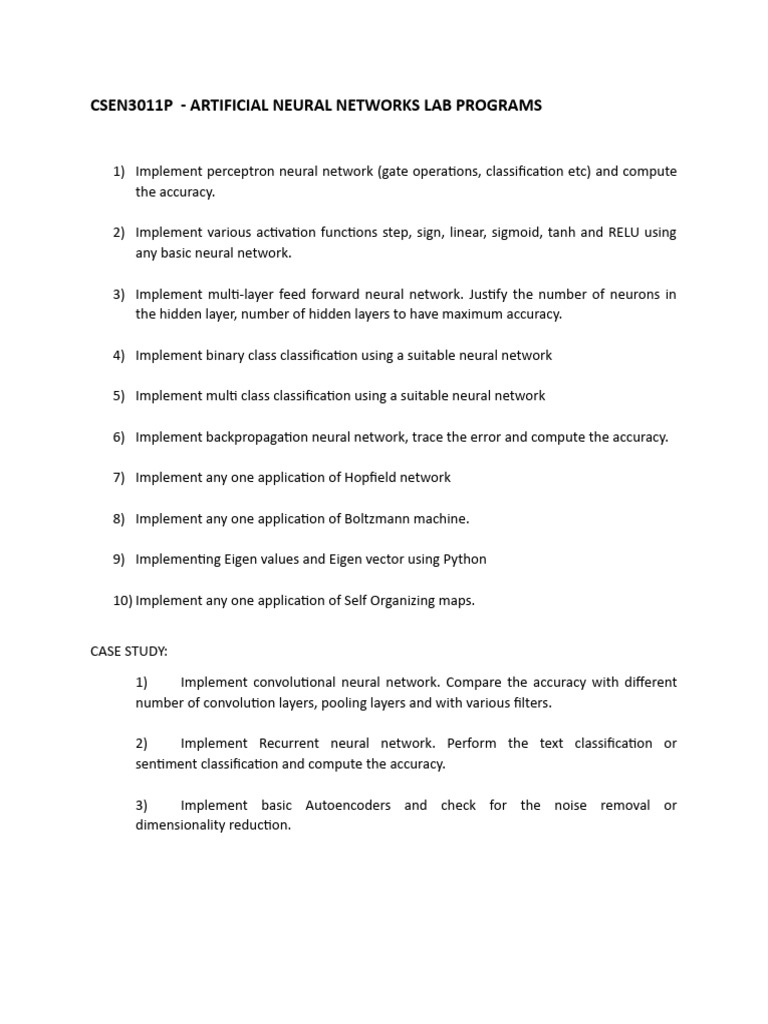 Csen3011p-Artificial Neural Networks Lab | PDF | Computers | Technology & Engineering