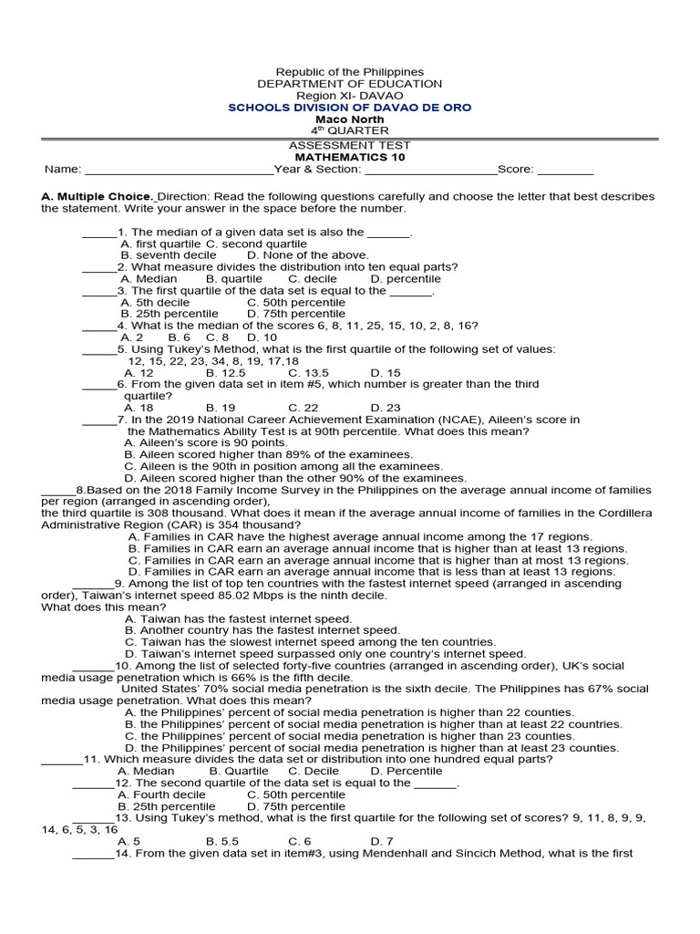 Math 10 Assessment | PDF