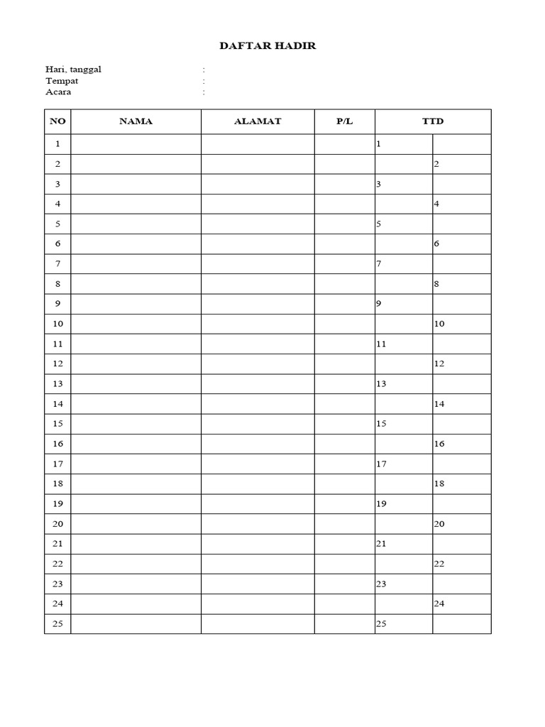 Liste de présence d'événement | PDF