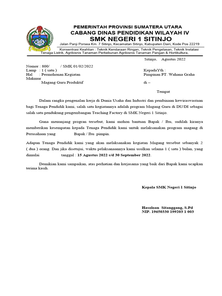 Permohonan Magang Guru | PDF