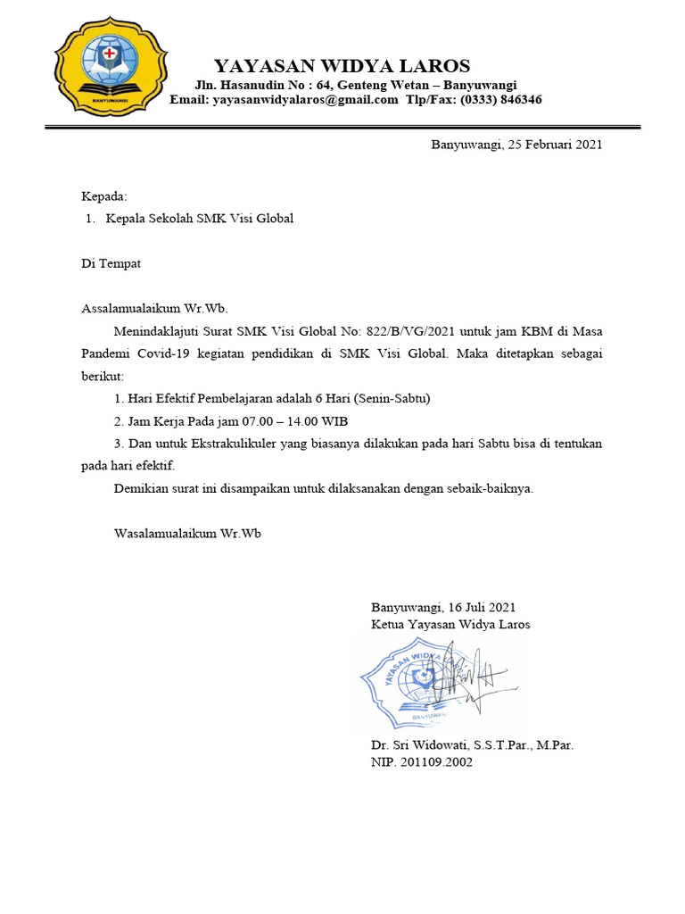 Penetapan Jam KBM SMK Visi Global | PDF