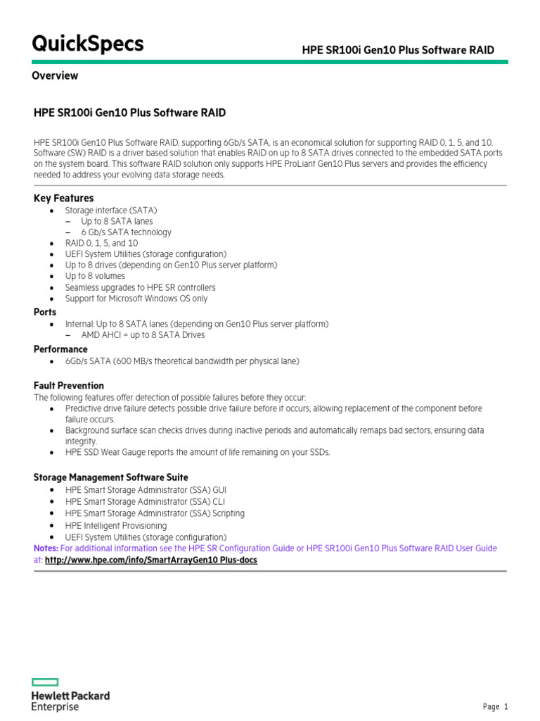 HPE SR100i Gen10 Plus Software RAID-A00094641enw | PDF