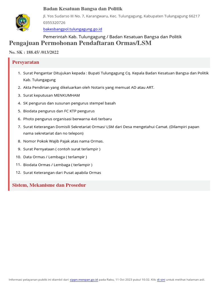 Pengajuan Permohonan Pendaftaran Ormas LSM | PDF