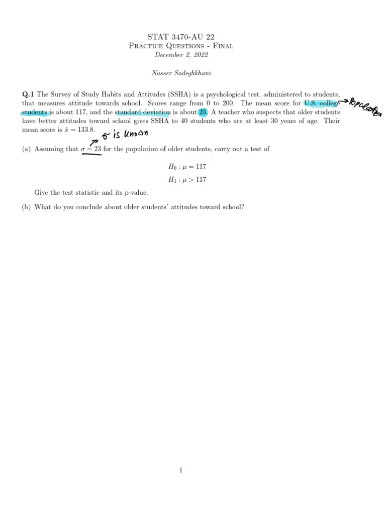 Sol Practice Questions Final-Annotations | PDF | Coefficient Of ...