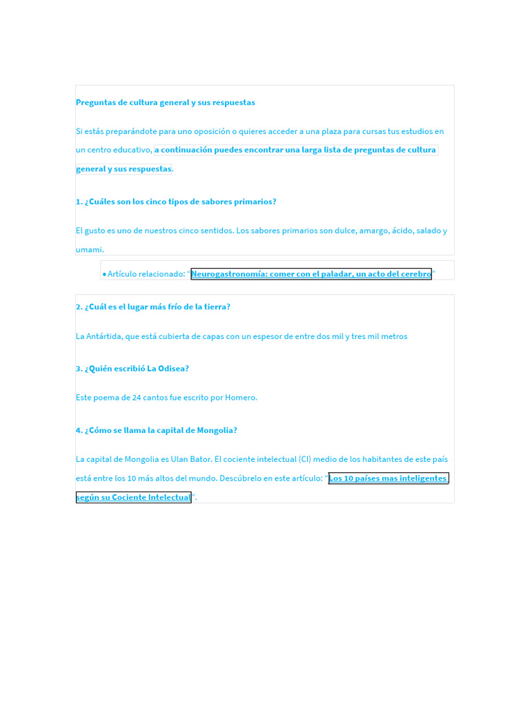 Preguntas de cultura general y sus respuestas | PDF | FIFA | Los ...