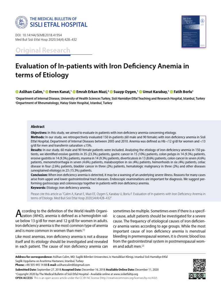 Original Research: Evaluation of In-Patients With Iron Deficiency ...