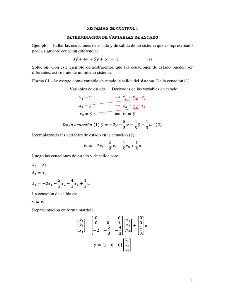Determinacion de Variables de Estado | PDF | Ecuaciones | Funciones y mapeos