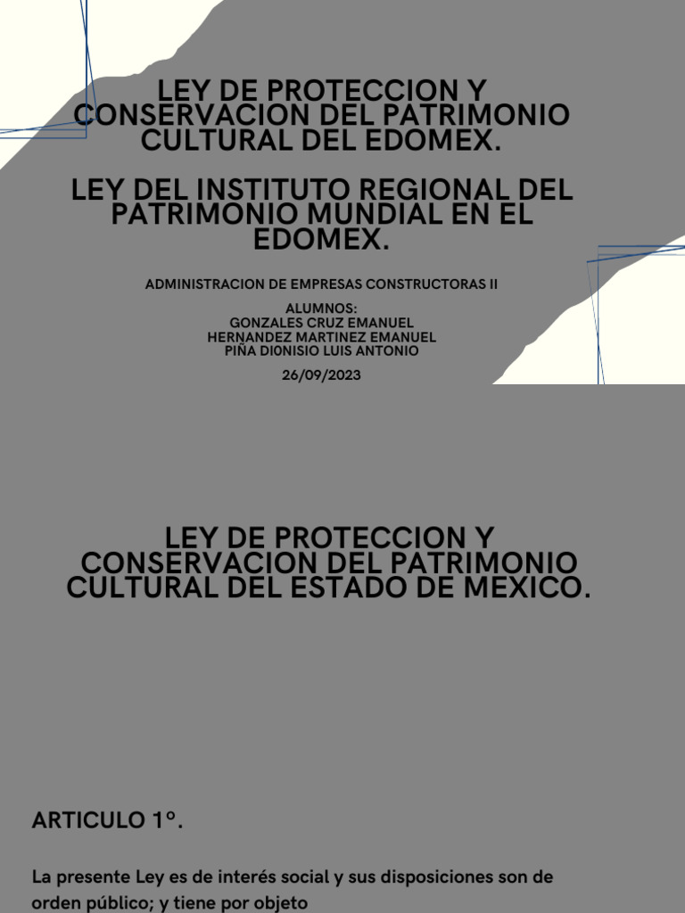 Ley de Proteccion y Conservacion Del Patrimonio Cultural Del Edomex. | PDF | Patrimonio cultural ...