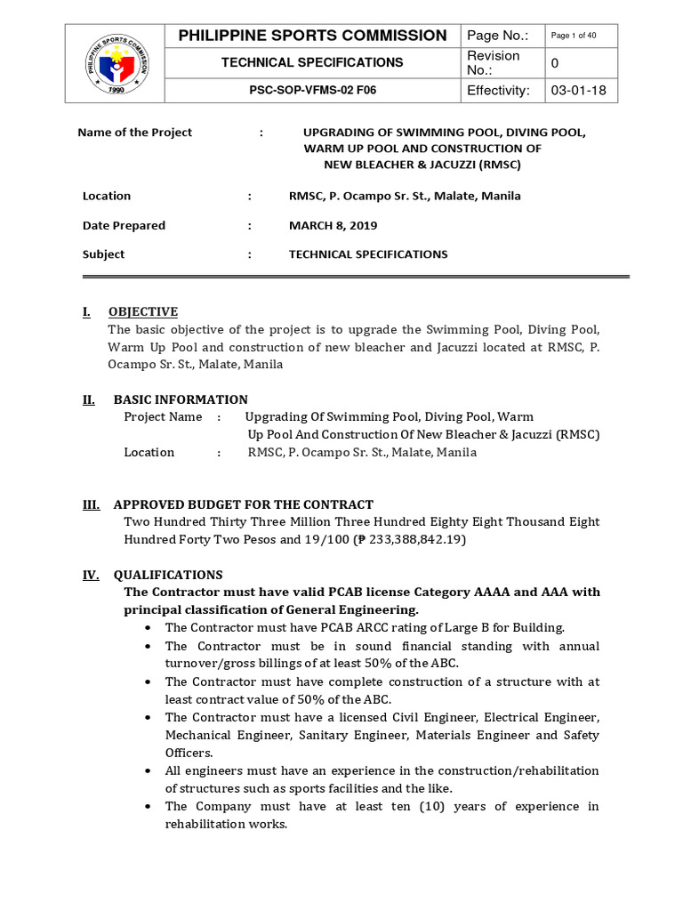 RM SWIM POOL Technical Specifications | PDF | Concrete | Masonry