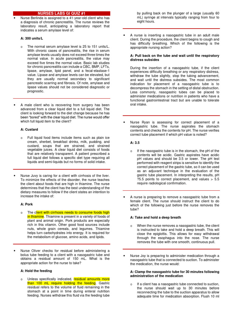 GI Nursing Quiz for Nurses | PDF | Self-Improvement