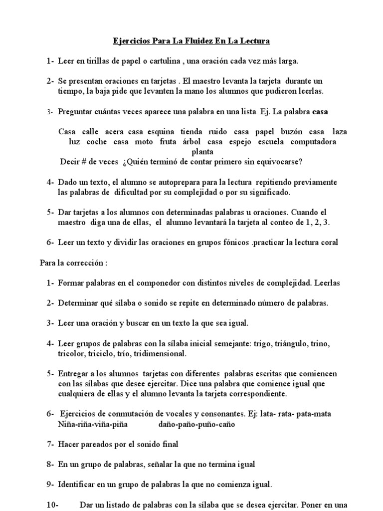 Ejercicios para La Fluidez en La Lectura | PDF