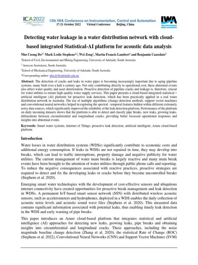 Detecting Water Leakage In A Water Distribution Network With Cloud