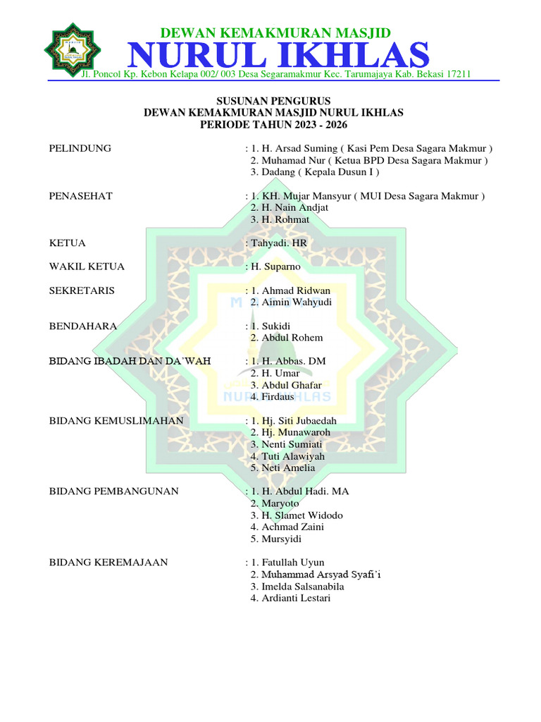Susunan Pengurus DKM 2023 | PDF