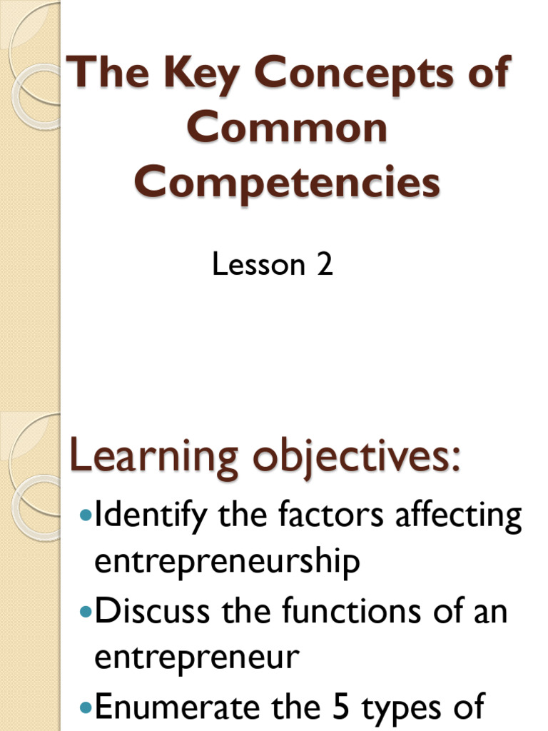 2 Key Concepts of Common Competencies | PDF | Entrepreneurship | Economics