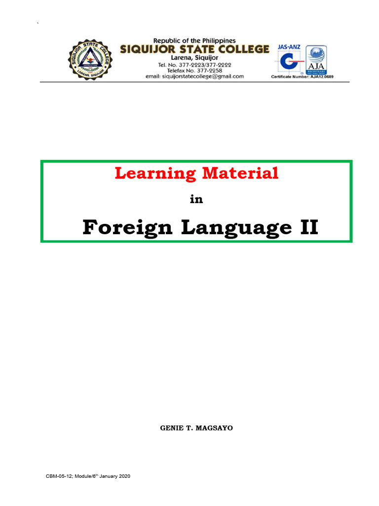 MODULE in Foreign Language - Unit IV | PDF | Telephone | Chinese Language