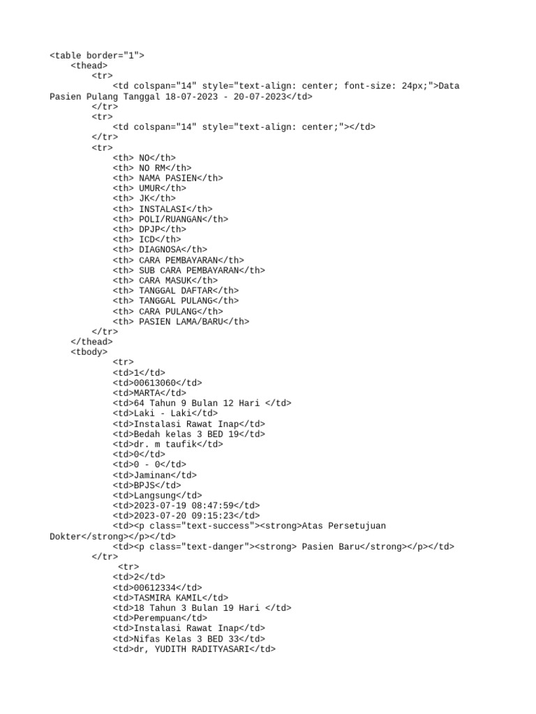 Data - Pasien - Pulang - 2023-07-20T103101.231 | PDF | Computers | Technology & Engineering
