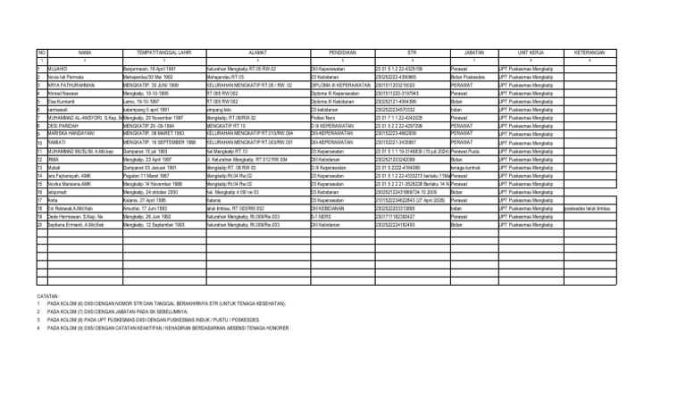 Data Honorer PKM Mengkatip | PDF