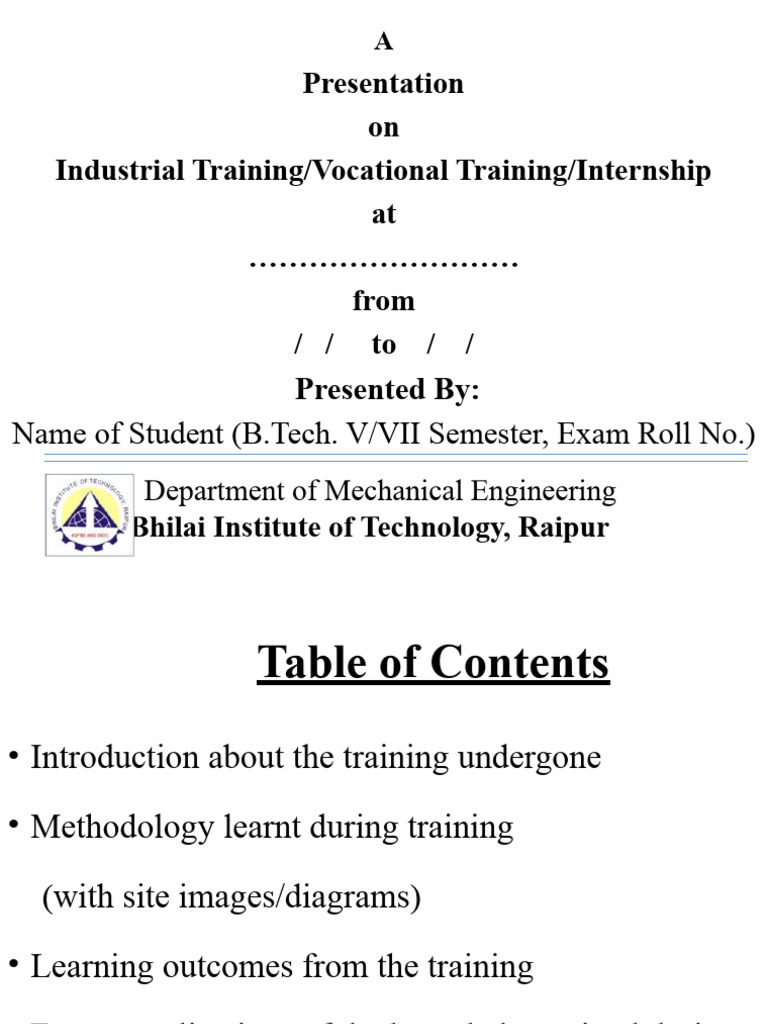 Template for Industrial Training PPT | PDF