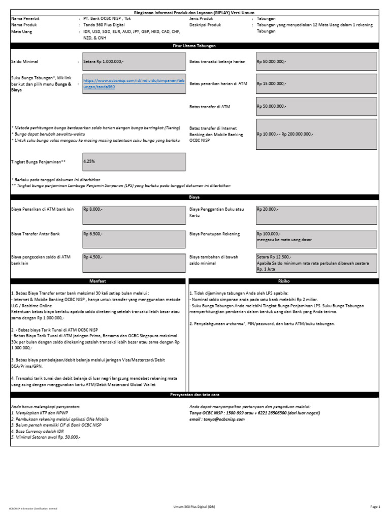 Tabungan OCBC Tanda 360 Plus Digital | PDF