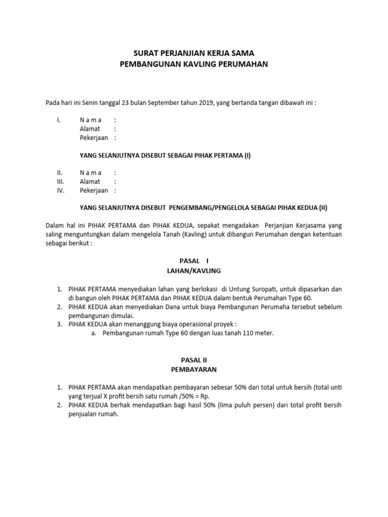 Surat Perjanjian Kerjasama Developer | PDF