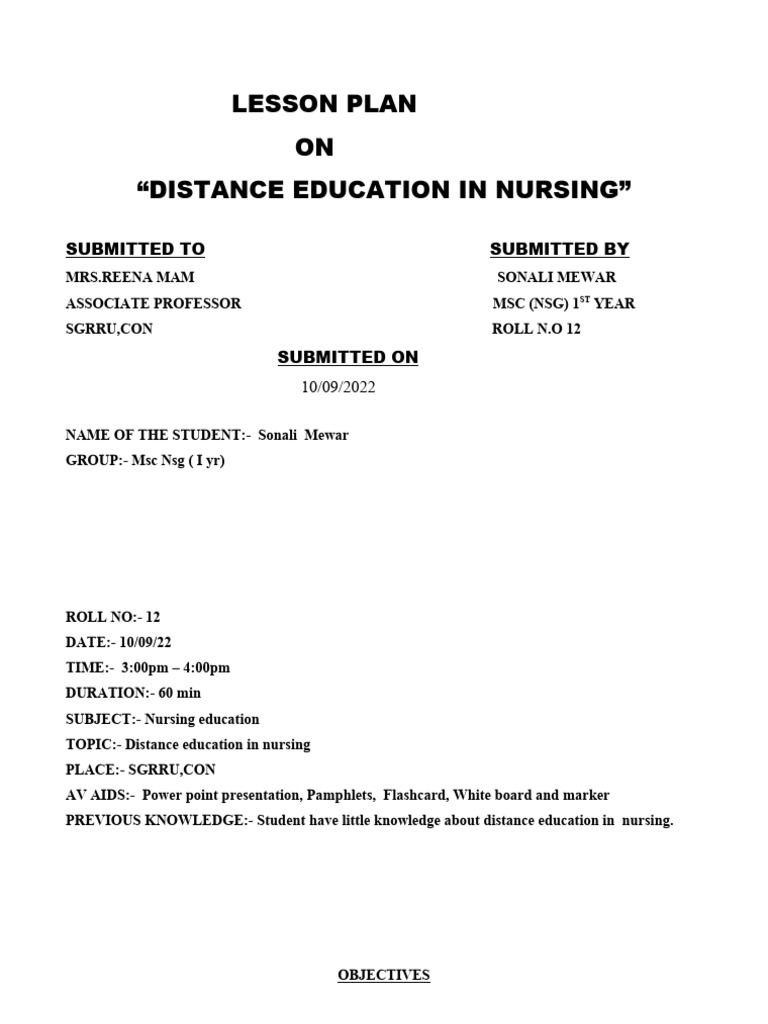 Lesson Plan on Distance Education | PDF