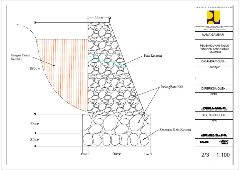 Desain Talud Penahan Tanah Desa Tolambo | PDF