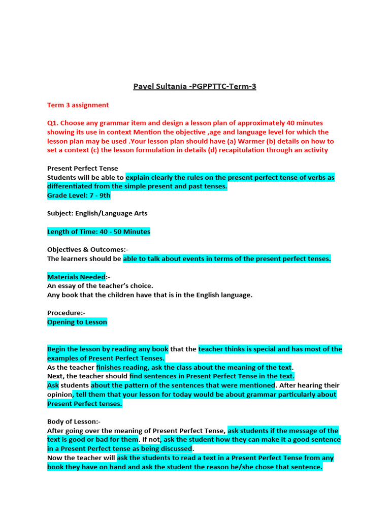 Fwd: Evaluated PPTT Term 1 Assignment! | PDF