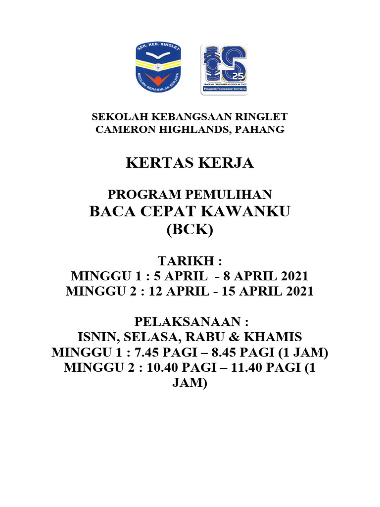 Kertas Kerja BCK 2021 | PDF