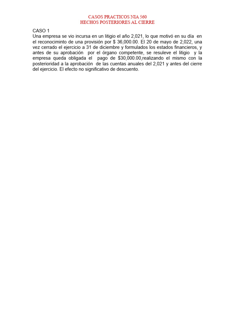 Caso Practico de La NIA 560 | PDF Caso Practico de La NIA 560 | PDF