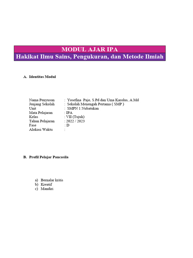 Modul Ajar IPA Kelas VII SMP | PDF