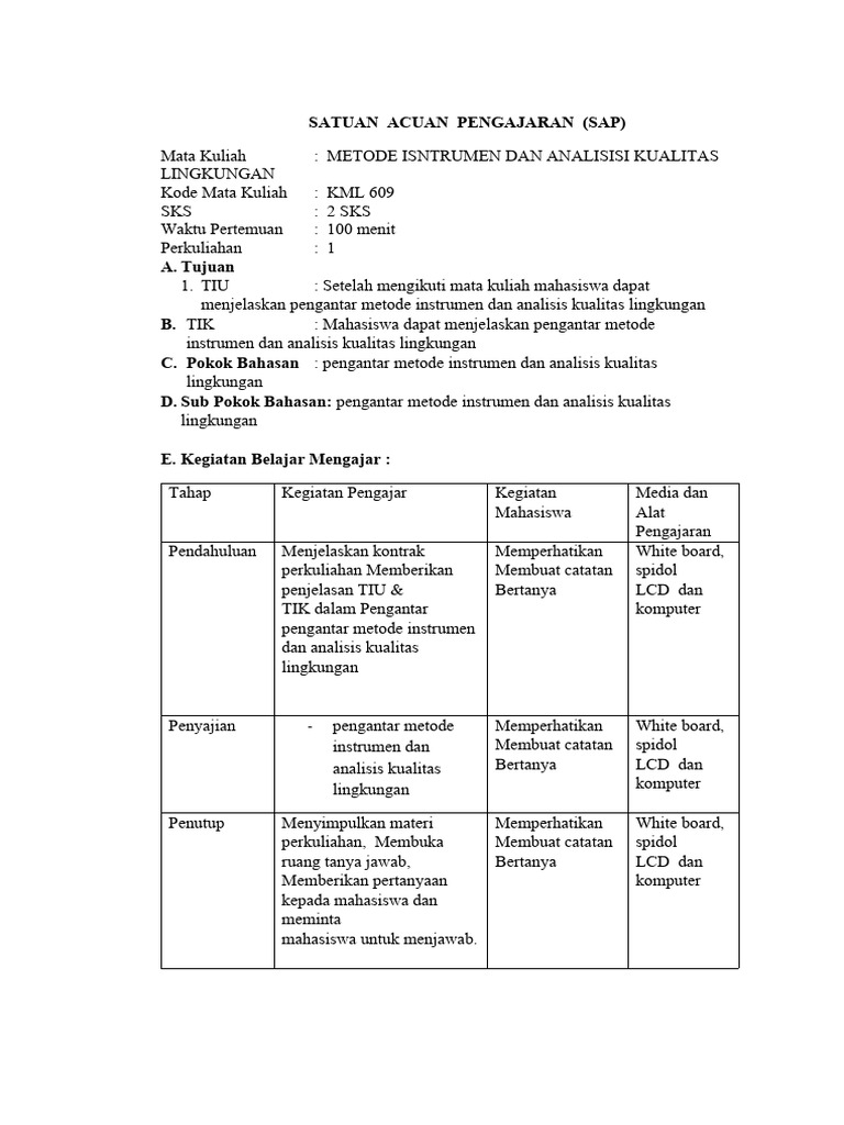 SAP METODE INSTRUMENT DAN ANALISIS KUALITAS LINGKUNGAN | PDF
