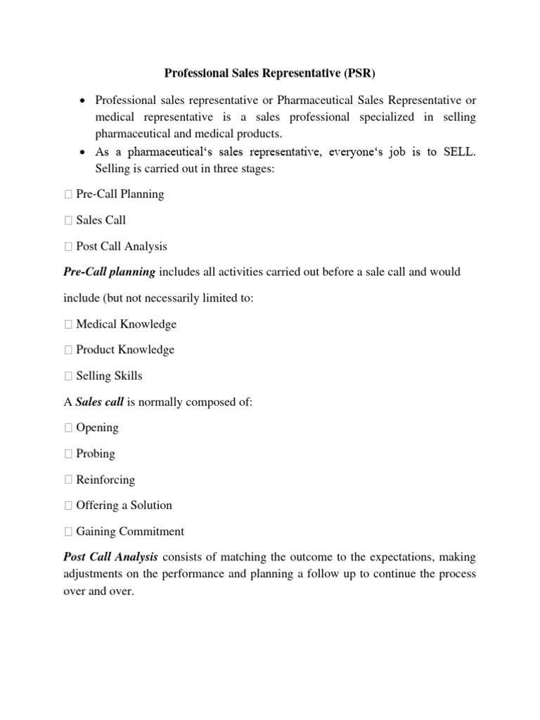 Professional Sales Representative (PSR) | PDF | Psychometrics | Sales