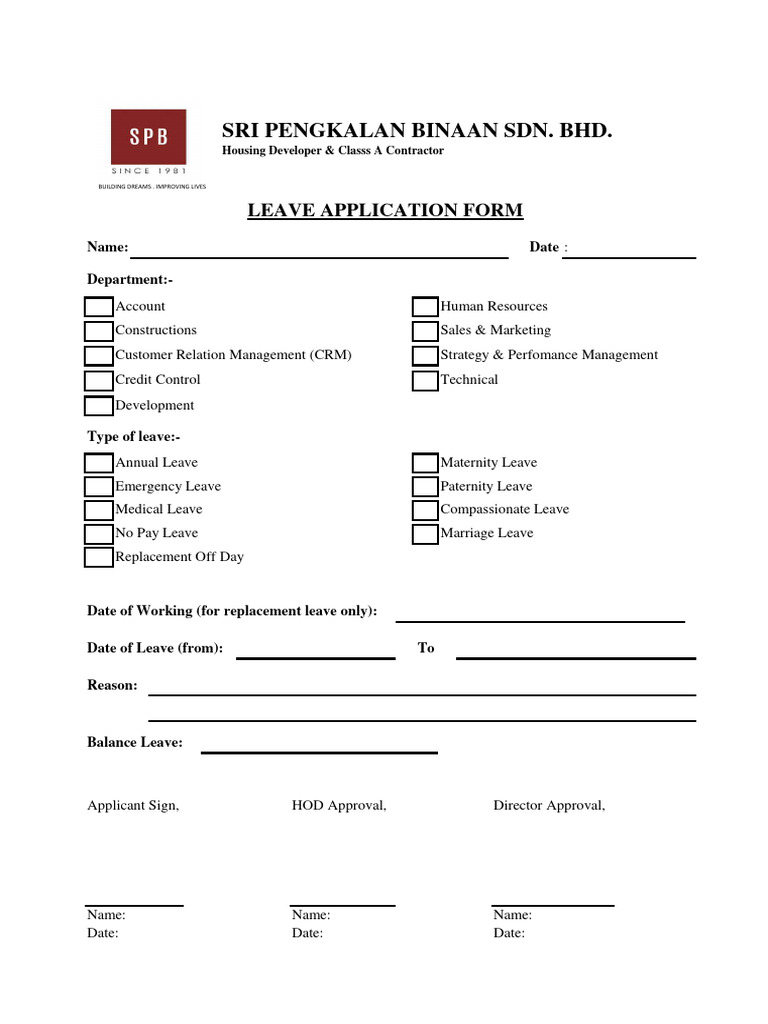 Leave Application Form Template | PDF | Finance & Money Management | Law