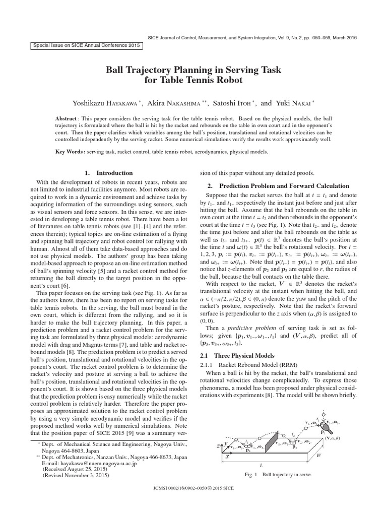 Paper - Projectile - Ball Trajectory Planning in Serving Task | PDF