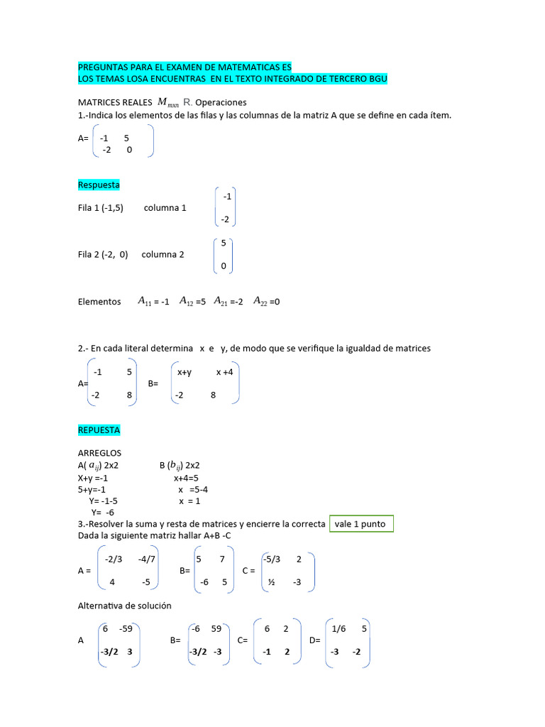 Preguntas para El Examen de Matematicas | PDF