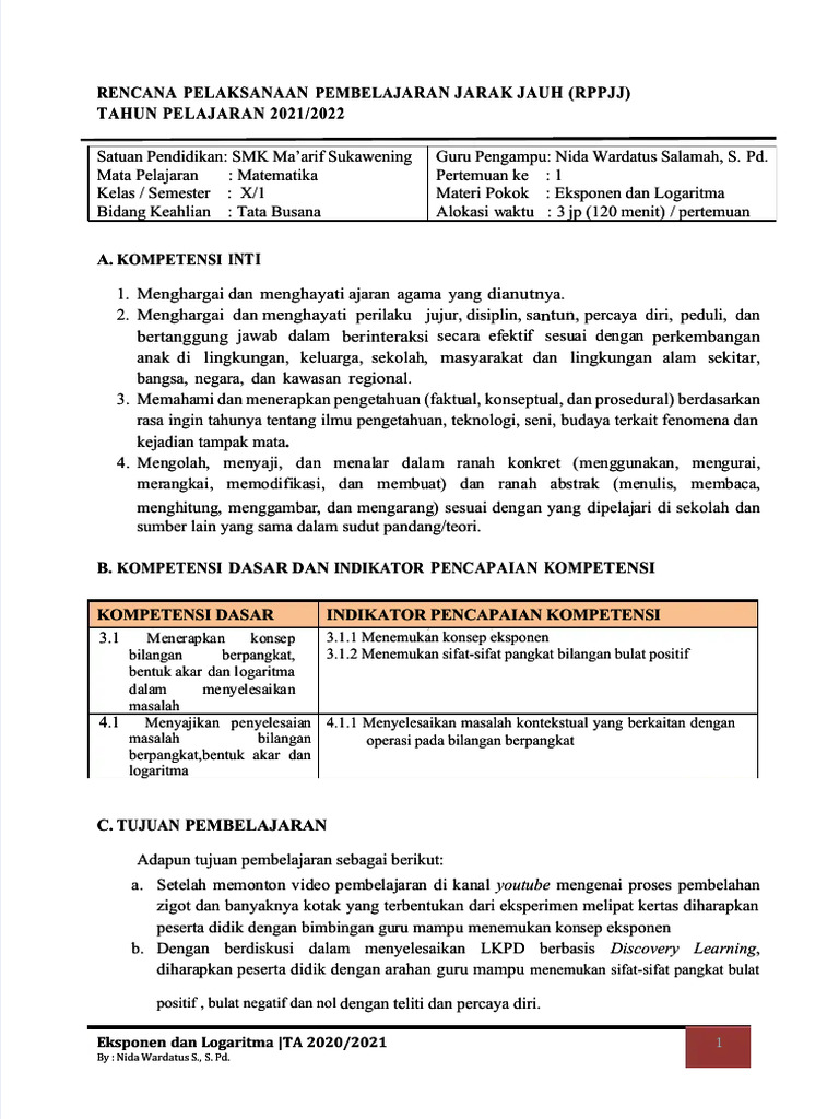 PDF RPP Eksponen 1 - Compress | PDF