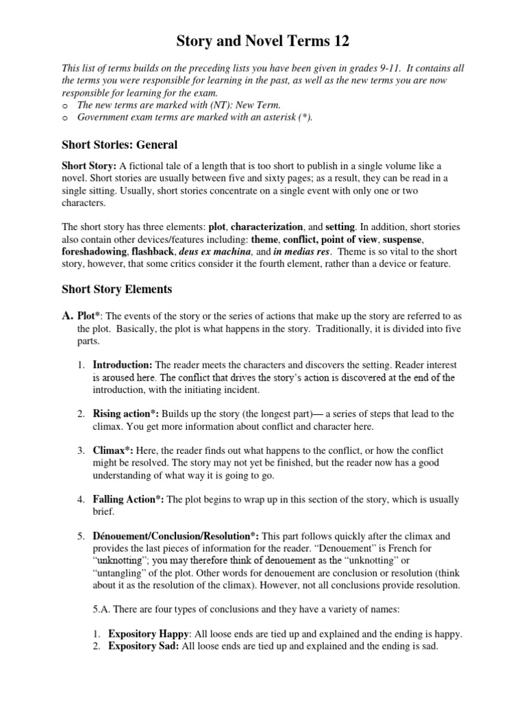 Short Story and Novel Terms Guide | PDF | Plot (Narrative) | Irony