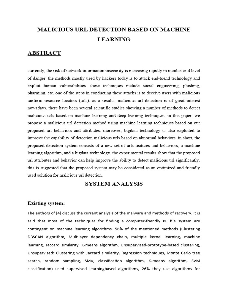 MALICIOUS URL DETECTION BASED ON MACHINE LEARNING Abstract | PDF MALICIOUS URL DETECTION BASED ON MACHINE LEARNING Abstract | PDF