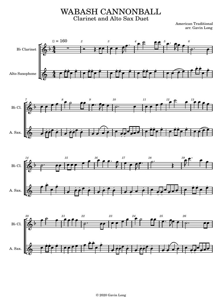 Wabash Cannonball Clarinet Alto Sax Duet | PDF