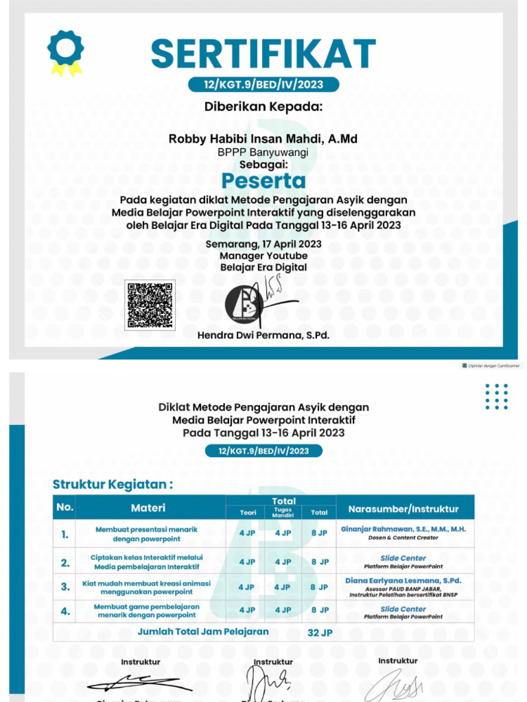 Robby - Habibi - Insan - Mahdi - A.Md - Sertifikat 32 JP | PDF