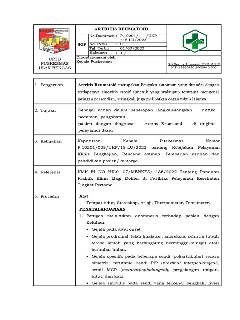 Sop Artritis Reumatoid 2023 | PDF