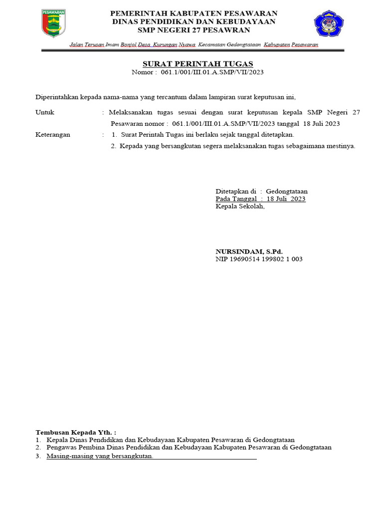 SK Pembagian Tugas Juli 2023-2024 | PDF