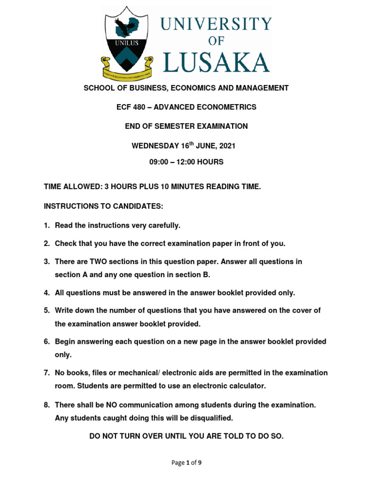 ECF480 2021 Semester 1 Final Exam | PDF