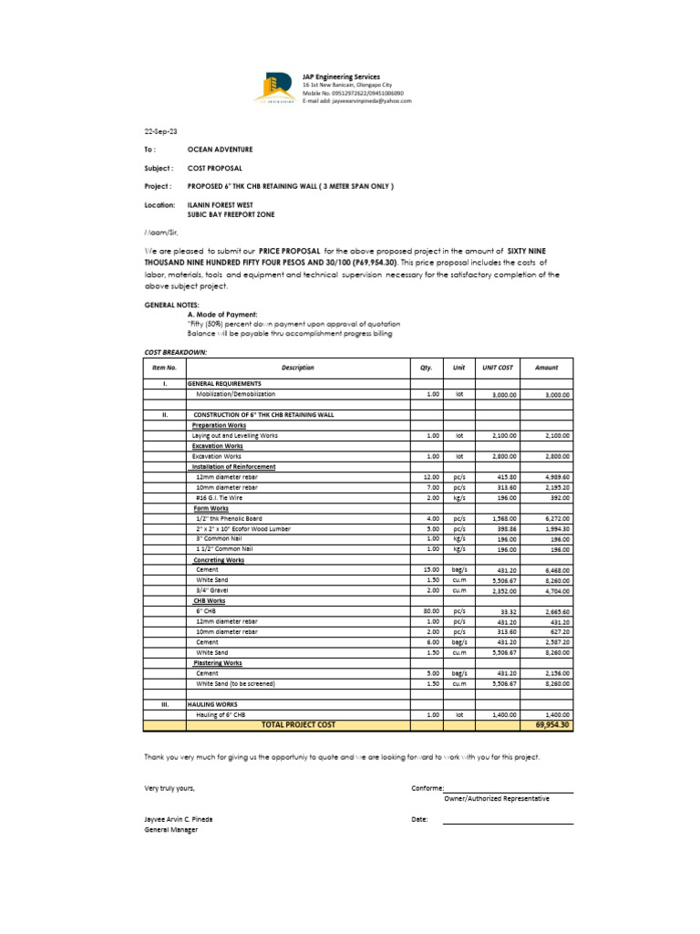 Proposed 6-Inch CHB Retaining Wall | PDF