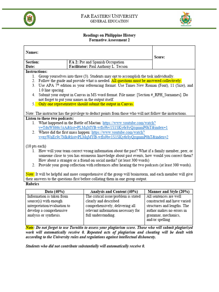 Formative Assessment 2 - Pre and Spanish Occupation-2 | PDF | Career ...