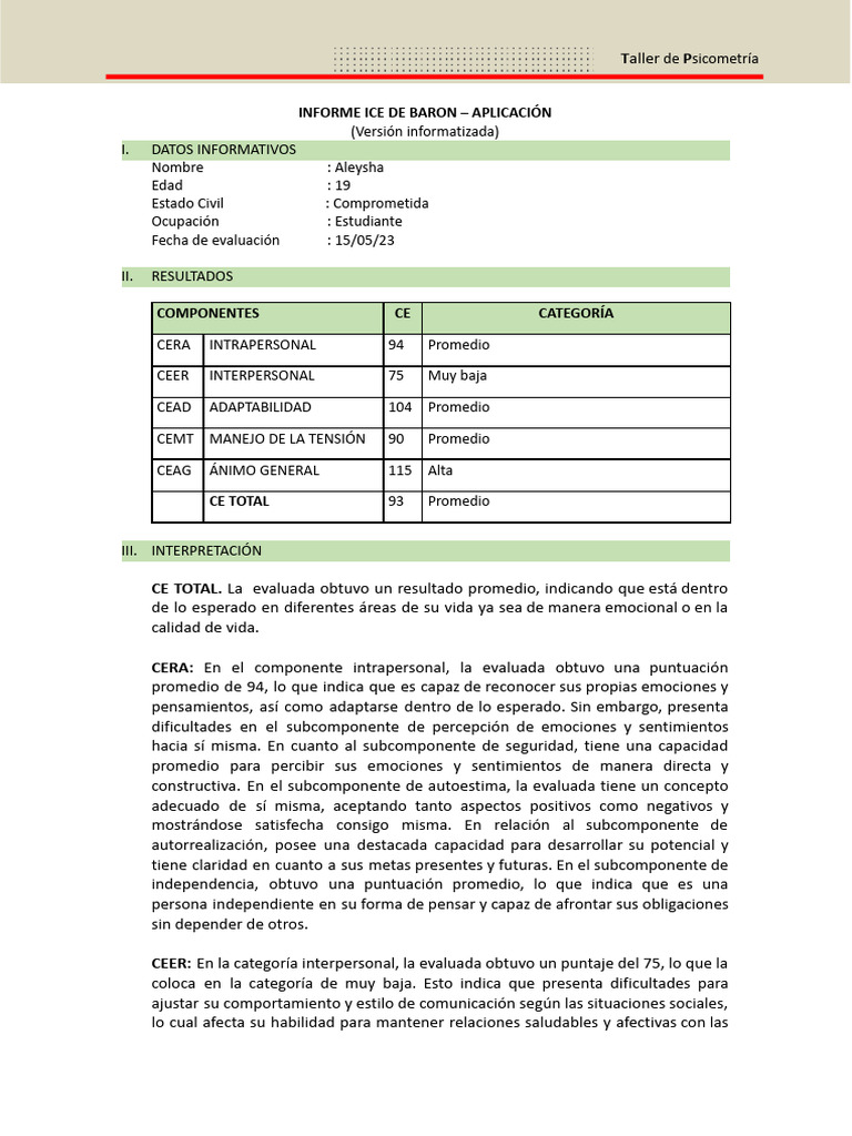 INFORME BARON Alvaro Márquez | PDF | Las emociones | Comportamiento