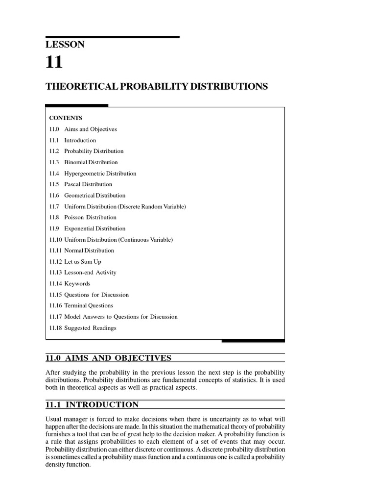 Lesson - 11 | PDF | Probability Distribution | Random Variable