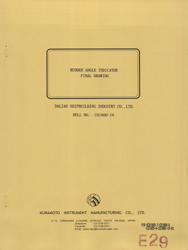 Rudder Angle Indicator Final Drawing: Kuramoto Instrument Manufacturing ...