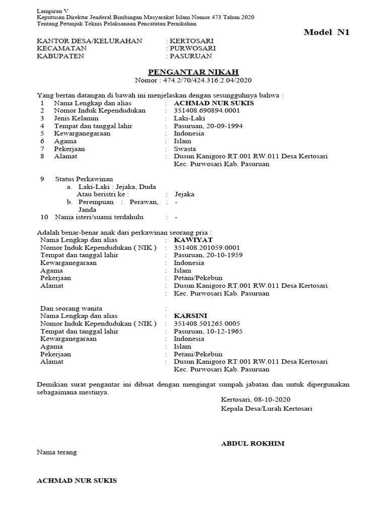 Contoh Berkas Pindah Nikah | PDF