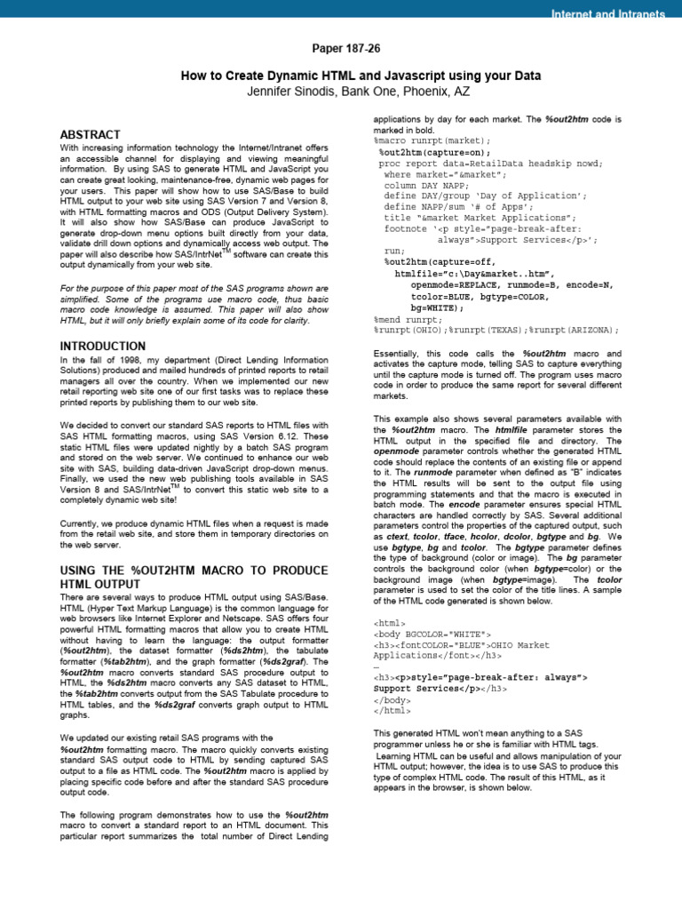 How To Create Dynamic Html And Javascript Using Your Data Pdf Html World Wide Web